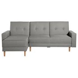 Ecksofa Max Winzer "Just Chill" Sofas Gr. B/H/T: 230cm x 93cm x 152cm, Strukturgewebe 16523, Recamiere beidseitig montierbar, grau (hellgrau) Schlafsofa mit Recamiere, Rückenverstellung, inklusive Stauraumhocker