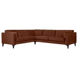 Ecksofa furninova "Avignon" Sofas Gr. B/H/T: 237 cm x 78 cm x 283 cm, Velours, langer Schenkel rechts, ohne Bettfunktion, braun (bronze) inklusive 2 Armlehnkissen, im skandinavischen Design