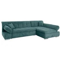 Ecksofa DOMO collection "Mona L-Form" Sofas Gr. B/H/T: 297cm x 80cm x 173cm, Luxus-Microfaser Chenilleoptik, Recamiere rechts, mit Armlehnfunktion, blau (petrol) wahlweise mit Bettfunktion