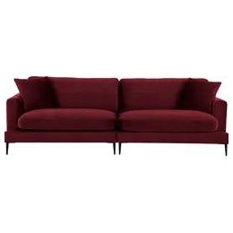 Big-Sofa LEONIQUE "Cozy" Sofas Gr. B/H/T: 252cm x 80cm x 97cm, Samtoptik, rot mit losen Kissen und Metallbeinen