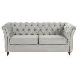 Chesterfield-Sofa Home Affaire "Reims" Sofas Gr. B/H/T: 180 cm x 76 cm x 88 cm, Samtoptik, grau (hellgrau) mit echter Chesterfield-Knopfheftung, hochwertige Verarbeitung