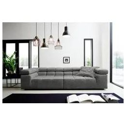 Big-Sofa Inosign "Ancona B/T/H: 290/110/70 cm" Sofas Gr. B/H/T: 290cm x 70cm x 110cm, Veloursstoff, Recamiere links, ohne Sitzvorzug, grau (steel) auffällige Steppung, inkl. 2 Zierkissen und verstellbaren Kopfstützen