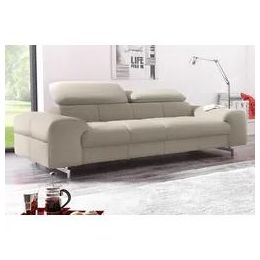 3-Sitzer COTTA "Chef" Sofas Gr. B/H/T: 232cm x 72cm x 105cm, NaturLEDER, mit Kopfteilverstellung, grau 3-Sitzer mit eleganter Steppung, Bodenfreiheit 12,5 cm