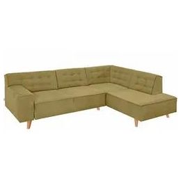 Ecksofa Tom Tailor HOME "NORDIC CHIC" Sofas Gr. B/H/T: 249cm x 77cm x 181cm, Samtstoff STC, Ottomane rechts, mit Sitztiefenverstellung-ohne Nackenstütze, beige (gold mustard stc 13) mit Ottomane, wahlweise Sitzvorzug, Füße Buche natur