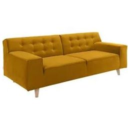 2,5-Sitzer Tom Tailor HOME "NORDIC CHIC" Sofas Gr. B/H/T: 206cm x 77cm x 91cm, Samtstoff TSV, gelb (ochre tsv 5) im Retrolook, Füße Buche natur