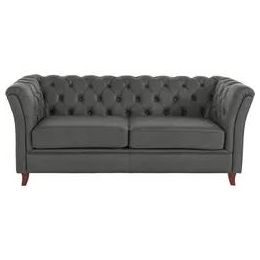 Chesterfield-Sofa Home Affaire "Reims", grau (dunkelgrau), B:180cm H:76cm T:88cm, Samtoptik (100% Polyester), Sofas, mit echter Chesterfield-Knopfheftung, hochwertige Verarbeitung