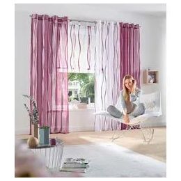 Gardine my home "Dimona" Gardinen Gr. 295 cm, Ösen, 140 cm, lila (beere) 2er-Set, transparent, Voile, Polyester