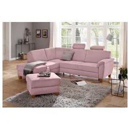 Ecksofa Home Affaire "Alta L-Form" Sofas Gr. B/H/T: 250cm x 89cm x 201cm, Struktur fein, Ottomane links, ohne Bettfunktion-ohne Stauraum, rosa (altrosa) mit Federkern und Kontrastnaht, Füße Buche eichefarben