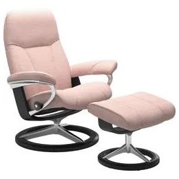 Relaxsessel stressless "Consul" Sessel Gr. ROHLEDER Stoff Q2 FARON, Signature Base Schwarz, BalanceAdaptTM-PlusTMSystem-Gleitsystem-Relaxfunktion-Drehfunktion-Kopfstützenverstellung-Rückteilverstellung, B/H/T: 78cm x 97cm x 70cm, pink (light q2 faron) mit Hocker, Signature Base, Größe S, Gestell Schwarz