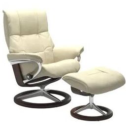 Relaxsessel stressless "Mayfair" Sessel Gr. Leder PALOMA, Signature Base Braun, Relaxfunktion-Drehfunktion-PlusTMSystem-Gleitsystem-BalanceAdaptTM, B/H/T: 83cm x 102cm x 74cm, beige (vanilla paloma) mit Hocker, Signature Base, Größe S, M & L, Gestell Braun