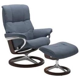 Relaxsessel stressless "Mayfair" Sessel Gr. Leder PALOMA, Signature Base Braun, Relaxfunktion-Drehfunktion-PlusTMSystem-Gleitsystem-BalanceAdaptTM, B/H/T: 83cm x 102cm x 74cm, blau (sparrow paloma) mit Hocker, Signature Base, Größe S, M & L, Gestell Braun