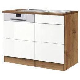 Spülenschrank KOCHSTATION "KS-Brindisi", weiß (weiß hochglanz, wotaneichefarbe), B:110cm H:85cm T:60cm, MDF, Holzwerkstoff, Schränke, 110 cm breit, inkl. Möbeltür für Geschirrspüler sowie Einbauspüle