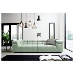 Big-Sofa Inosign "Ancona B/T/H: 290/110/70 cm" Sofas Gr. B/H/T: 290cm x 70cm x 110cm, Veloursstoff, Recamiere links, ohne Sitzvorzug, grün (mint) auffällige Steppung, inkl. 2 Zierkissen und verstellbaren Kopfstützen