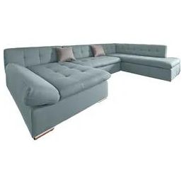 Wohnlandschaft Trendmanufaktur "Reggae II, U-Form" Sofas Gr. B/H/T: 298cm x 78cm x 206cm, Struktur, Recamiere links, ohne Bettfunktion, grün (salbei) wahlweise mit Bettfunktion