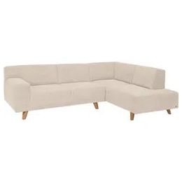 Ecksofa Tom Tailor HOME "NORDIC PURE" Sofas Gr. B/H/T: 249cm x 77cm x 181cm, Samtstoff STC, Ottomane rechts, beige (ivory stc 1) mit Ottomane, im Retrolook, Füße Buche natur