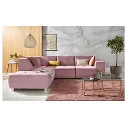 Ecksofa Inosign "Sapporo L-Form" Sofas Gr. B/H/T: 272cm x 78cm x 222cm, Struktur fein, Ottomane links, mit elektrischer Vorziehfunktion, rosa (altrosa) wahlweise Bettfunktion oder Sitztiefenverstellung, Federkern