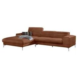 Ecksofa W.Schillig "piedroo, Designsofa mit tollem Sitzkomfort, bequem und elegant, L-Form", braun (copper r66), B:303cm H:70cm T:193cm, Chenille-Flachgewebe R66 (85% Polyester, 15% Nylon), Sofas, Kopfteilverstellung, wahlweise mit Sitztiefenverstellung, Breite 303cm