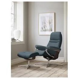 Relaxsessel stressless "Sunrise" Sessel Gr. ROHLEDER Stoff Q2 FARON, Cross Base Braun, Relaxfunktion-Drehfunktion-PlusTMSystem-Gleitsystem-BalanceAdaptTM, B/H/T: 79cm x 103cm x 73cm, blau (petrol q2 faron) mit Cross Base, Größe S, M & L, Holzakzent Braun