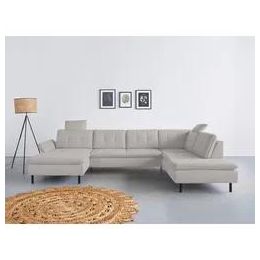 Wohnlandschaft Inosign "Birkholm U-Form" Sofas Gr. B/H/T: 347cm x 83cm x 226cm, Olympia EASY CLEAN, Ottomane rechts, mit Armlehnfunktion, silberfarben (silber) Armlehnverstellung, auch in Easy Clean Bezug - mit Wasser zu reinigen