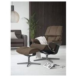 Relaxsessel stressless "Reno" Sessel Gr. ROHLEDER Stoff Q2 FARON, Cross Base Schwarz, Relaxfunktion-Drehfunktion-PlusTMSystem-Gleitsystem-BalanceAdaptTM, B/H/T: 83cm x 100cm x 76cm, braun (dark beige q2 faron) mit Cross Base, Größe S, M & L, Holzakzent Schwarz