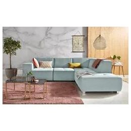 Ecksofa Inosign "Sapporo L-Form" Sofas Gr. B/H/T: 272cm x 78cm x 222cm, Struktur fein, Ottomane rechts, mit Bettfunktion, blau (aqua) wahlweise Bettfunktion oder Sitztiefenverstellung, Federkern