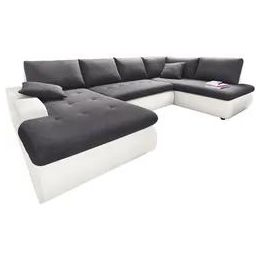 Wohnlandschaft Trendmanufaktur "Indie, U-Form" Sofas Gr. B/H/T: 315cm x 86cm x 179cm, Kunstleder SOFTLUX-Struktur fein, Recamiere links, mit Bettfunktion, grau (weiß/anthrazit) wahlweise mit Bettfunktion, inkl. loser Rücken- u. Zierkissen