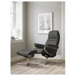 Relaxsessel stressless "Sunrise" Sessel Gr. Leder PALOMA, Cross Base Braun, Relaxfunktion-Drehfunktion-PlusTMSystem-Gleitsystem-BalanceAdaptTM, B/H/T: 79cm x 103cm x 73cm, grau (metal grey paloma) mit Cross Base, Größe S, M & L, Holzakzent Braun