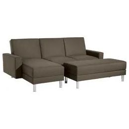 Schlafsofa Max Winzer "Just Fresh modernes kubisches Sofa, Rückenverstellung für Sitzkomfort" Sofas Gr. B/H/T: 230cm x 93cm x 152cm, Strukturgewebe 16523, Recamiere beidseitig montierbar, ohne Hocker, beige (sahara) Recamiere links oder rechts montierbar, elegante Metallfüße