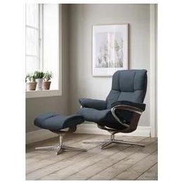 Relaxsessel stressless "Mayfair" Sessel Gr. ROHLEDER Stoff Q2 FARON, Cross Base Braun, Relaxfunktion-Drehfunktion-PlusTMSystem-Gleitsystem-BalanceAdaptTM, B/H/T: 83cm x 102cm x 74cm, blau (petrol q2 faron) mit Hocker, Cross Base, Größe S, M & L, Holzakzent Braun