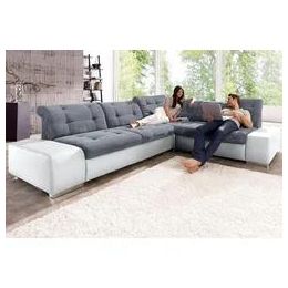 Sit & More Ecksofa SIT & MORE "Pale L-Form" Sofas Gr. B/H/T: 280cm x 84cm x 251cm, Luxus-Kunstleder-Softstruktur, langer Schenkel links, mit Bettfunktion, weiß (altweiß, grau) inklusive Kopfteilverstellung, wahlweise mit Bettfunktion