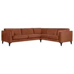 Ecksofa furninova "Avignon" Sofas Gr. B/H/T: 283 cm x 78 cm x 237 cm, Velours, langer Schenkel links, ohne Bettfunktion, orange (peach) inklusive 2 Armlehnkissen, im skandinavischen Design