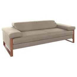 2,5-Sitzer W.Schillig "finn" Sofas Gr. B/H/T: 230cm x 71cm x 106cm, Longlife Xtra-Leder Z59, ohne Kopfteilverstellung-ohne Sitztiefenverstellung, braun (stone z59) German Design Award 2016, Fußgestell Nussbaum natur, Breite 230 cm