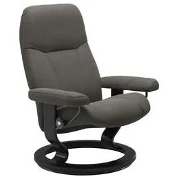 Relaxsessel stressless "Consul" Sessel Gr. Leder PALOMA, Classic Base Schwarz, PlusTMSystem-Gleitsystem-Relaxfunktion-Drehfunktion-Kopfstützenverstellung-Rückteilverstellung, B/H/T: 76cm x 100cm x 71cm, grau (metal grey paloma) mit Classic Base, Größe M, Gestell Schwarz