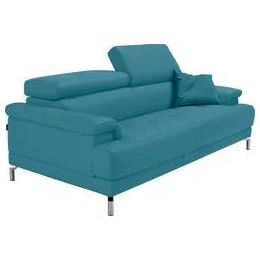 2,5-Sitzer Egoitaliano "Soul, Design und Sitzkomfort auf hohem Niveau, tolle Details" Sofas Gr. B/H/T: 200cm x 76cm x 106cm, Leder BULL, mit Kopfteilverstellung, blau (türkis) inkl. Kopfteilverstellung für noch mehr Komfort, Designfuß