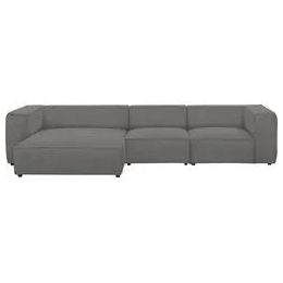 Ecksofa W.Schillig "around-the-block" Sofas Gr. B/H/T: 341cm x 66cm x 164cm, Longlife fabric Flachgewebe T88, Longchair links, grau (dark steel t88) mit eleganter Biese, Federkern, Breite 341 cm