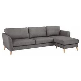 Ecksofa Home Affaire "MARSEILLE (279/152cm),L-Form, Rec. rechts/links" Sofas Gr. B/H/T: 279cm x 88cm x 152cm, Struktur fein, Chaiselongue rechts, grau (dunkelgrau) Massivholzbeine aus Eiche, in verschieden Bezügen und Farbvarianten