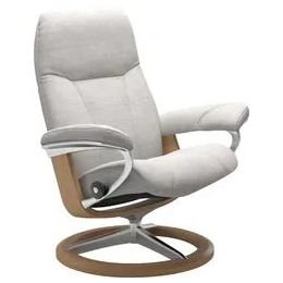 Relaxsessel stressless "Consul" Sessel Gr. Struktur fein JASMINE, Signature Base Eiche, BalanceAdaptTM-PlusTMSystem-Gleitsystem-Relaxfunktion-Drehfunktion-Kopfstützenverstellung-Rückteilverstellung, B/H/T: 82cm x 102cm x 72cm, grau (light grey jasmine) mit Signature Base, Größe M, Gestell Eiche