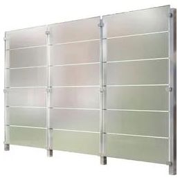 Zaun STAKET PRO, silber (silberfarben), Pfosten: 4 St., Edelstahl, Glas, Zaunelemente, Glaszaun, Gesamtlänge: 3,32 m, 4 Pfosten