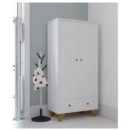 Möbilia Kleiderschrank LÜTTENHÜTT "Dolidoo", weiß (weiß, natur), B:95cm H:190cm T:50cm, MDF, Massivholz, Schränke, für das Kinderzimmer oder Jugendzimmer