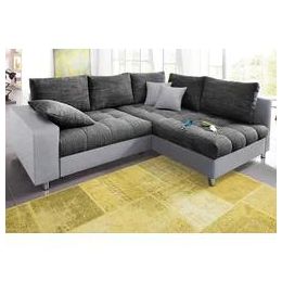 Ecksofa MR. COUCH "Tobi L-Form" Sofas Gr. B/H/T: 226cm x 75cm x 105cm, Microfaser PRIMABELLE-Struktur, Ottomane rechts, mit Bettfunktion, grau (hellgrau/schwarz-grau) wahlweise mit Kaltschaum (140kg BelastungSitz) und Bettfunktion