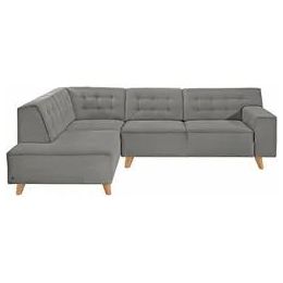 Ecksofa Tom Tailor HOME "NORDIC CHIC" Sofas Gr. B/H/T: 249cm x 77cm x 181cm, Samtstoff STC, Ottomane links, mit Sitztiefenverstellung-ohne Nackenstütze, grau (basalt stc 9) mit Ottomane, wahlweise Sitzvorzug, Füße Buche natur