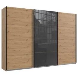 Schwebetürenschrank wimex "Norderstedt" Schränke Gr. B/H/T: 313 cm x 236 cm x 64 cm, 3 St., grau (artisan eiche nachbildung, glas grey) INKLUSIVE 2 Stoffboxen und zusätzliche Einlegeböden, mit Glastür