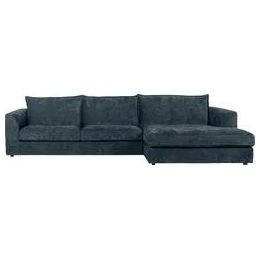 Ecksofa furninova "Big Band Dawn" Sofas Gr. B/H/T: 334cm x 87cm x 157cm, Velourstoff grob, Armlehne links-Recamiere rechts, ohne Bettfunktion, blau (petrol) im skandinavischen Design