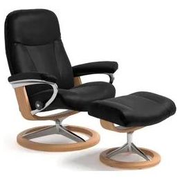 Relaxsessel stressless "Garda", schwarz (schwarz batick), B:82cm H:102cm T:72cm, Sessel, mit Signature Base, Größe M, Gestell Eichefarben