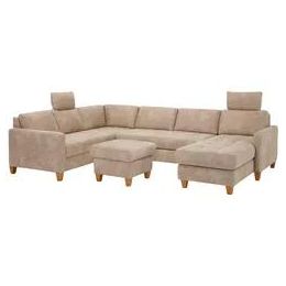 Wohnlandschaft Home Affaire "Earl U-Form" Sofas Gr. B/H/T: 292 cm x 80 cm x 204 cm, Luxus-Microfaser Lederoptik, Recamiere rechts, mit Bettfunktion, beige wahlweise auch mit Bettfunktion oder Bettkasten