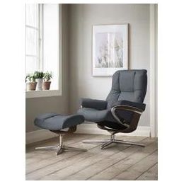 Relaxsessel stressless "Mayfair" Sessel Gr. Leder BATICK, Cross Base Braun, Relaxfunktion-Drehfunktion-PlusTMSystem-Gleitsystem-BalanceAdaptTM, B/H/T: 79cm x 102cm x 73cm, blau (atlantic blue batick) mit Hocker, Cross Base, Größe S, M & L, Holzakzent Braun