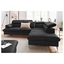 Ecksofa COTTA "Caluso L-Form" Sofas Gr. B/H/T: 256cm x 74cm x 208cm, Kunstleder SOFTLUX, Ottomane rechts, ohne Bettfunktion-ohne Bettkasten-mit Kopfteilverstellung, schwarz inklusive Kopfteilverstellung, wahlweise mit Bettfunktion