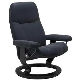 Relaxsessel stressless "Consul" Sessel Gr. Leder PALOMA, Classic Base Schwarz, PlusTMSystem-Gleitsystem-Relaxfunktion-Drehfunktion-Kopfstützenverstellung-Rückteilverstellung, B/H/T: 76cm x 100cm x 71cm, blau (shadow blue paloma) mit Classic Base, Größe M, Gestell Schwarz