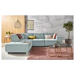 Ecksofa Inosign "Sapporo L-Form" Sofas Gr. B/H/T: 272cm x 78cm x 222cm, Struktur fein, Ottomane links, ohne Bettfunktion, blau (aqua) wahlweise Bettfunktion oder Sitztiefenverstellung, Federkern