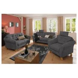 2-Sitzer Home Affaire "Trondheim" Sofas Gr. B/H/T: 163cm x 89cm x 90cm, Luxus-Microfaser, grau (anthrazit) mit Federkern, Knopfheftung im Rücken